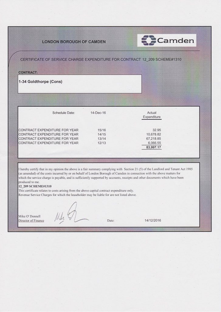 Certificate of Service Charge Expenditure – Goldthorpe – CSE News
